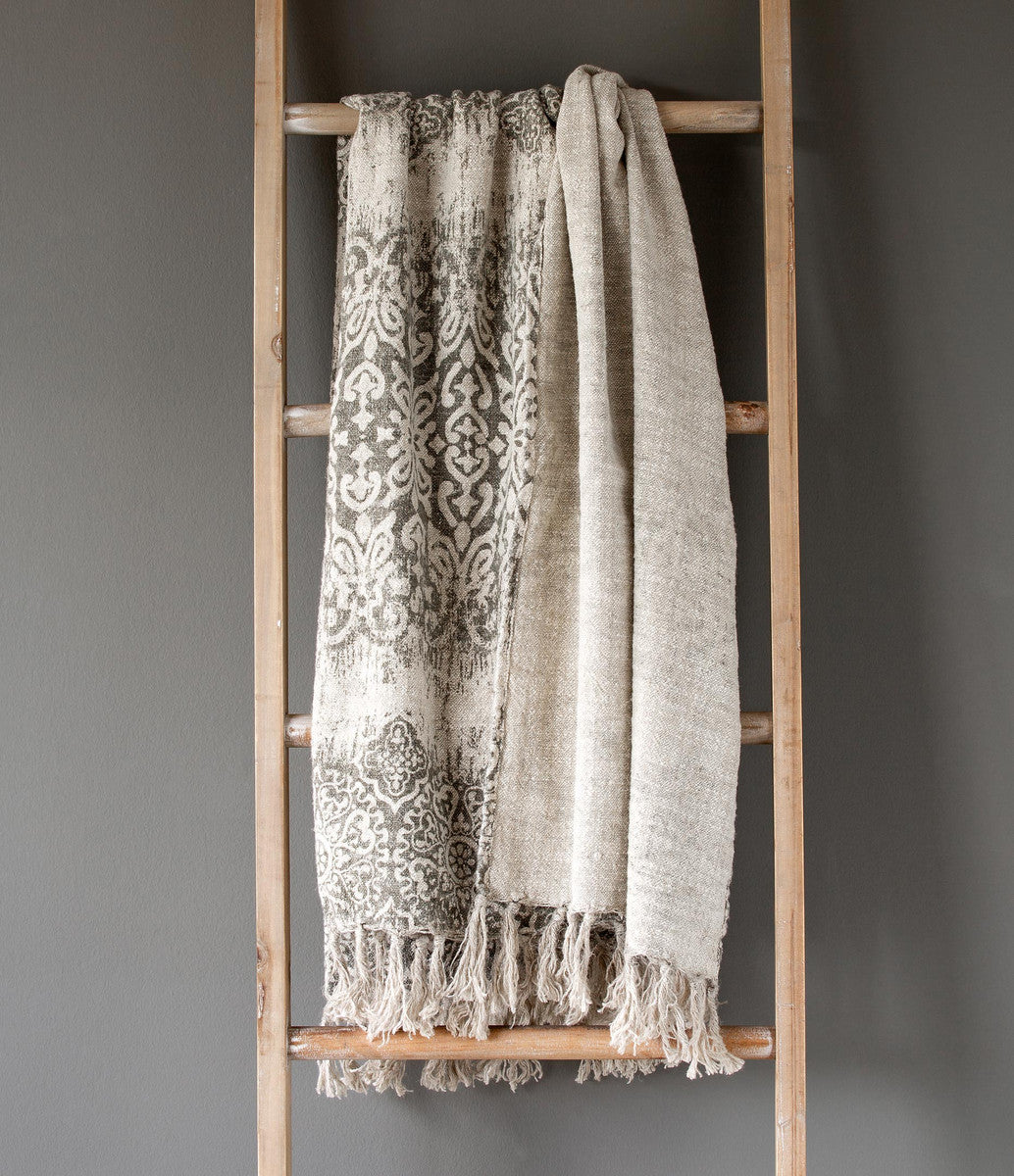 Soft Grey Vintage Printed Linen Throw - The Reclaimed Farmhouse